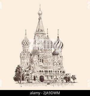 St. Basil's Cathedral on Red Square in Moscow. Russia. Pencil sketch on ...