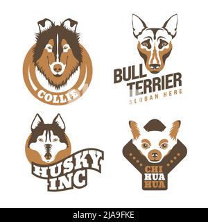 Dogs breeds pet shop show logo design set in flat style isolated ...