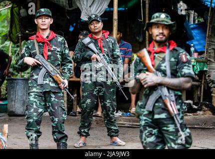 Karen National Union (KNU) soldiers attend a ceremony to mark the 70th ...