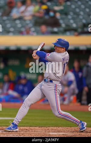 Texas Rangers left fielder Brad Miller (13) in the ninth inning of a ...