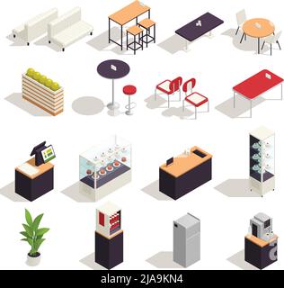 Isometric self-service coffee machines offer consistent quality coffee. Vending machine with ...