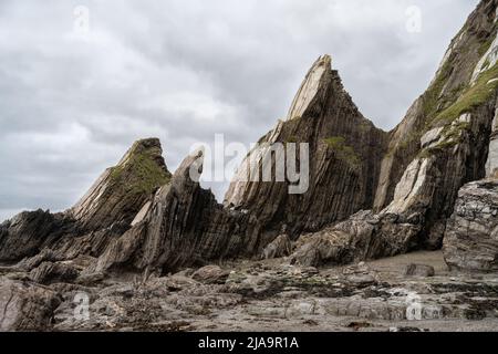 Stone formations at Wyscombe Beach, Devon, England Stock Photo - Alamy