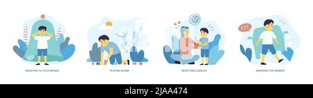 Autism spectrum disorder concept icons set. Developmental disabilities ...