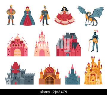 Prince character icons set. Set of prince characters posing in ...