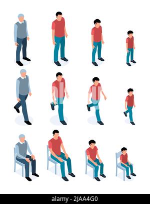 Isometric people age generations from child to elderly. Human age ...