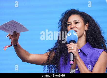 Vick Hope on the main stage during the BBC Radio 1's Big Weekend at the ...