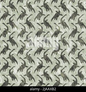 Green hand drawn plesiosaur dinosaur seamless pattern. Gender Neutral ...