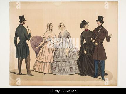 Fashion image: five figures, women's and men's fashion, hats ...