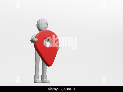 3d render of dummy holding a map pin for location concepts Stock Photo ...