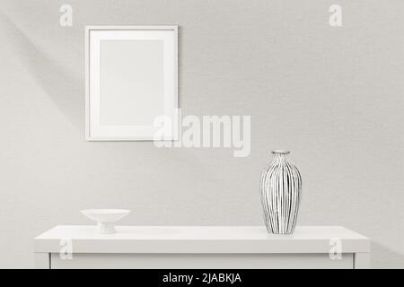 Blank picture frame mockup on green wall. Emerald living room design ...