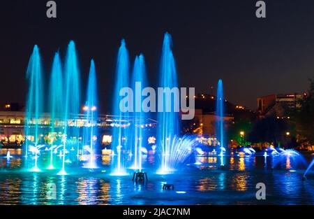 Plovdiv city park picturesque pink fountains at night,Plovdiv,Bulgaria ...