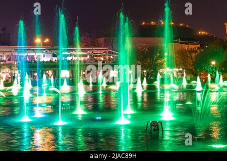 Plovdiv city park picturesque pink fountains at night,Plovdiv,Bulgaria ...