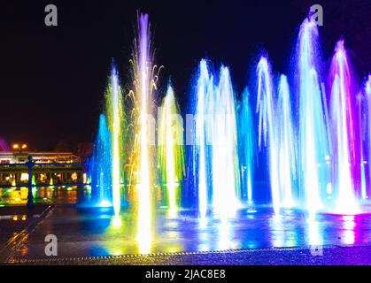 Plovdiv city park picturesque pink fountains at night,Plovdiv,Bulgaria ...
