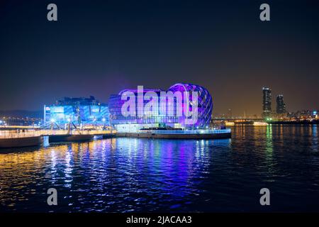 Some Sevit buildings on artificial floating islands near Banpo Bridge ...