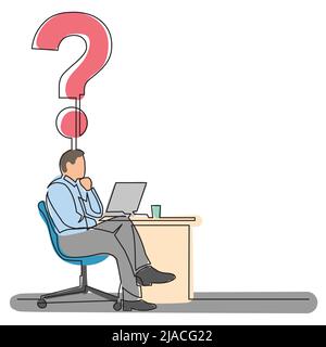 Line drawing of young businessman with a question mark. Profile. Vector ...