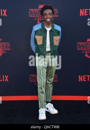 Caleb McLaughlin attending the season premiere of Netflix's Stranger Things in Los Angeles ...