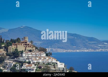 Elevated view of the beaches and coves of Almuñécar (Granada, Spain) on ...