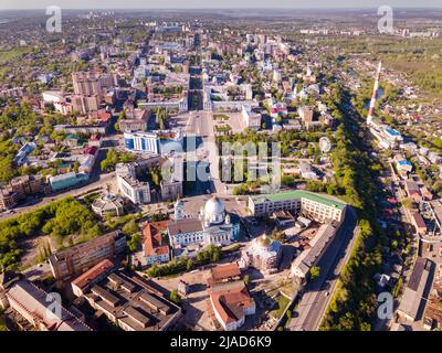 Kursk, Russia. Aerial view of Znamensky Cathedral at dusk Stock Photo ...