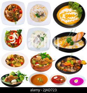 Collage of different soups isolated Stock Photo - Alamy