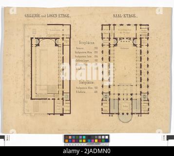 Competition draft for a concert hall, floor plan Mezzanin and ground ...