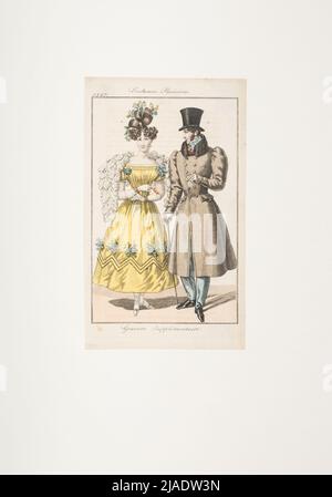 French dandy in top hat, tailcoat with metal buttons, tree-bark cravat ...