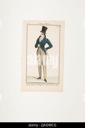 French dandy in formal wear, but not court. He wears a wig, black frock ...