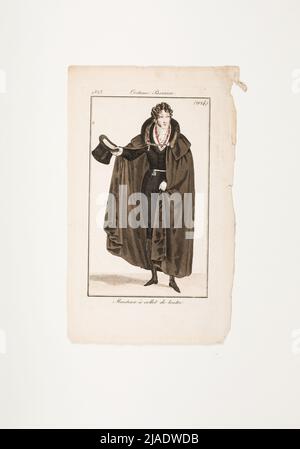 French dandy in formal wear, but not court. He wears a wig, black frock ...