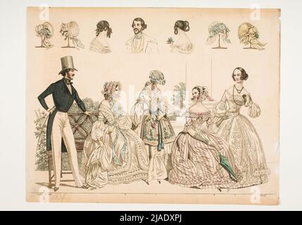 Fashion image: five figures, women's and men's fashion, hats ...