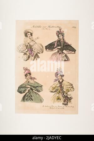 Fashion image: four figures, women's and men's fashion, hairstyles, a ...