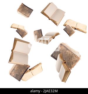 Many flying old books isolated on white Stock Photo - Alamy