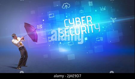 defending with umbrella from cyber attack Stock Photo - Alamy