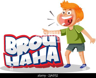 Boy laughing with the text brouhaha expression illustration Stock ...