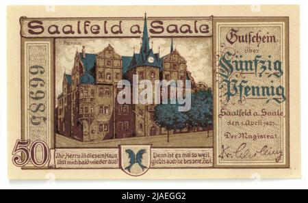 Voucher, 50 pennies. Municipality of Saalfeld an der Saale (Thuringia ...