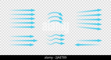 Air flow. Set of blue arrows showing direction of air movement. Wind ...