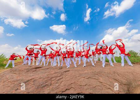 SUQIAN, CHINA - MAY 29, 2022 - People dance yangko at the Dawangzhuang ...
