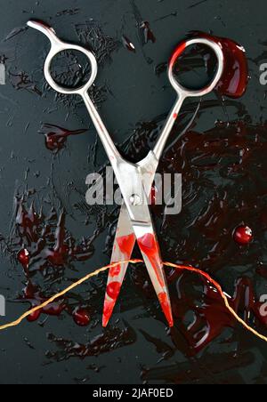 shear scissors with blood and threads Stock Photo - Alamy