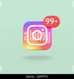 Instagram Logo with 1 Notification on Green Background Stock Photo - Alamy