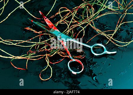 blood scissors shear with thread Stock Photo - Alamy