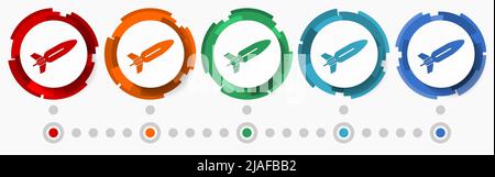 Missle, war concept vector icon set, flat design rocket pointers ...