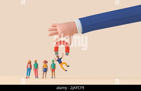 Employee recruitment concept with hand picking a new team member. 3D ...