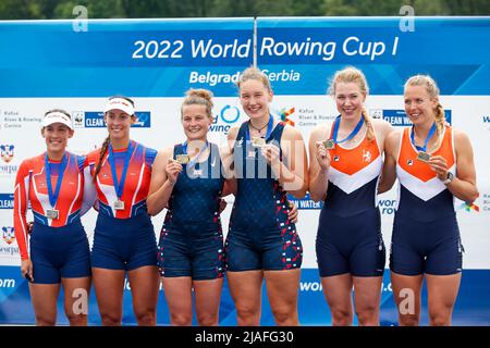 BELGRADE, SERBIA - MAY 29: Emily Ford of Great Britain and Esme Booth ...