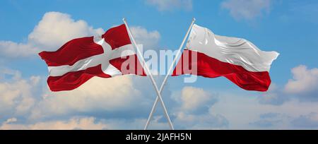 Denmark and Poland flags. 3D Waving flag design. Poland Denmark flag ...