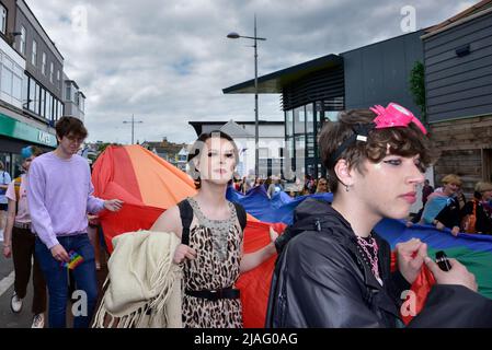 Participants in the Cornwall Pride Pridesparade in Newquay Town centre ...