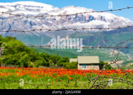 barbed wire fence the field and the farmhouse northern illinois spring ...