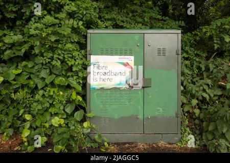 A BT Openreach Fibre Broadband distribution point cabinet, London, UK ...