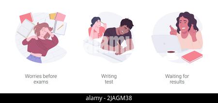 Exams isolated cartoon vector illustrations set. Stressed teenager ...