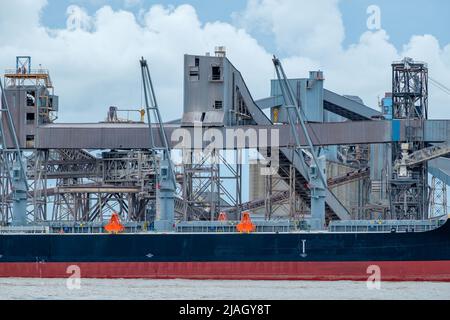 Container ship on the Mississippi River departing New Orleans Louisiana ...