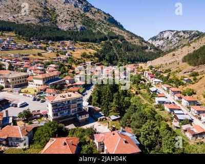 Aerial view of village of Trigrad, Smolyan Region, Bulgaria Stock Photo ...