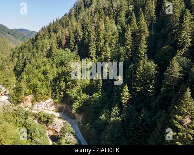Aerial view of Trigrad Gorge at Rhodope Mountains, Smolyan Region ...