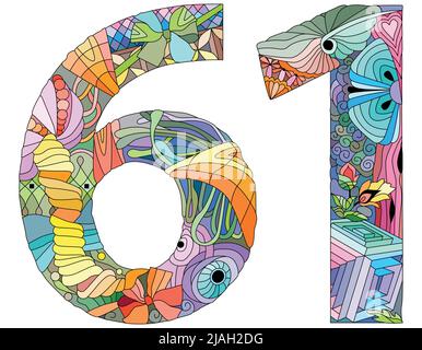 Sixty one number Isolated zentangle illustration for coloring Stock ...